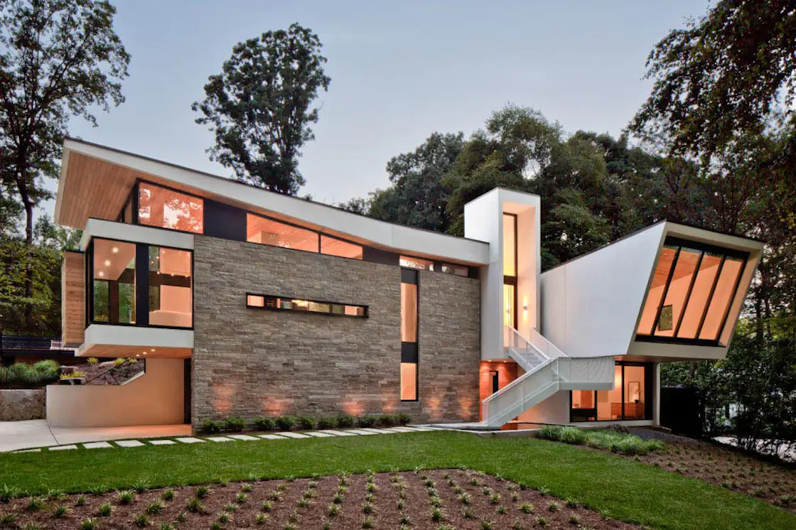 A Wing-Roofed Home in Georgia Perches Among the Trees - Dwell
