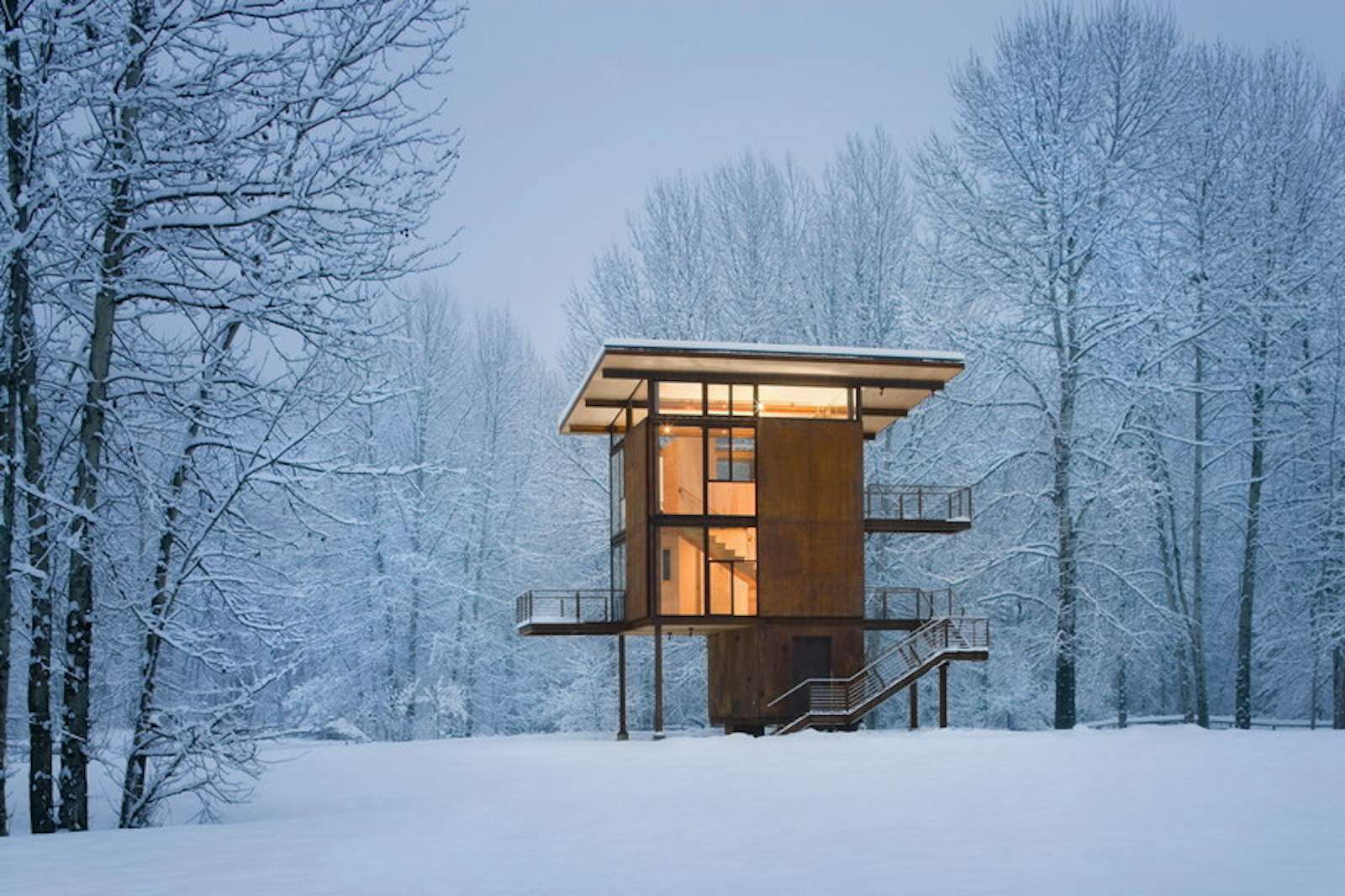 Inside Washington State's Steel Cabin On Stilts - Dwell