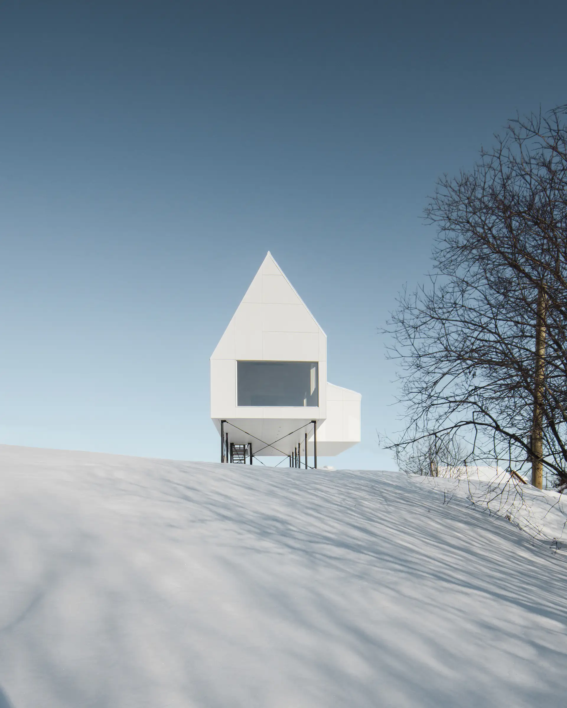 A Minimalist Winter Chalet Stands Tall on Stilts - Dwell