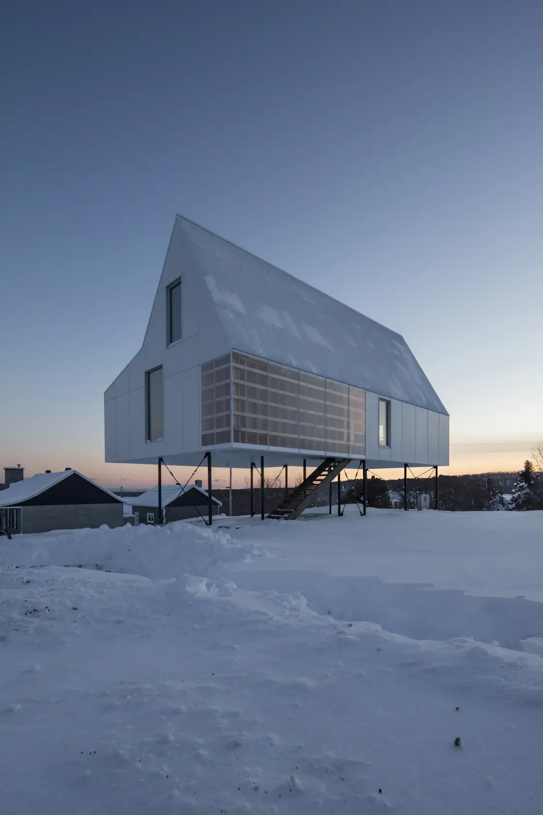 Photo 6 of 7 in A Minimalist Winter Chalet Stands Tall on Stilts - Dwell