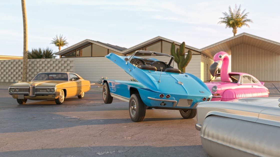 Photo 1 of 9 in Vintage Cars Meet Pool Floaties in This Artist’s Kooky ...