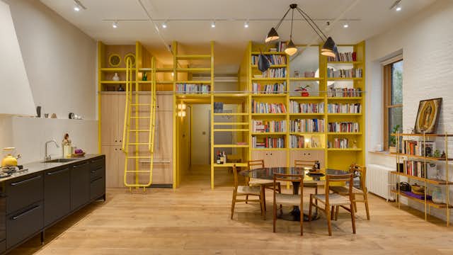 Photo 2 of 15 in A Yellow Floor-to-Ceiling Library Wall Brightens Up ...