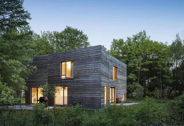 Photo 2 of 13 in Live-Edge Siding Covers This Prefab Cabin in Upstate ...